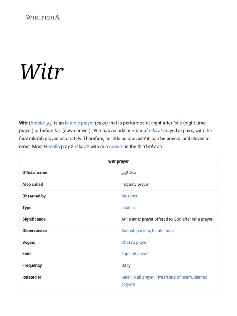 Witr Prayer Guide for Muslims | PDF | Sharia | Prayer