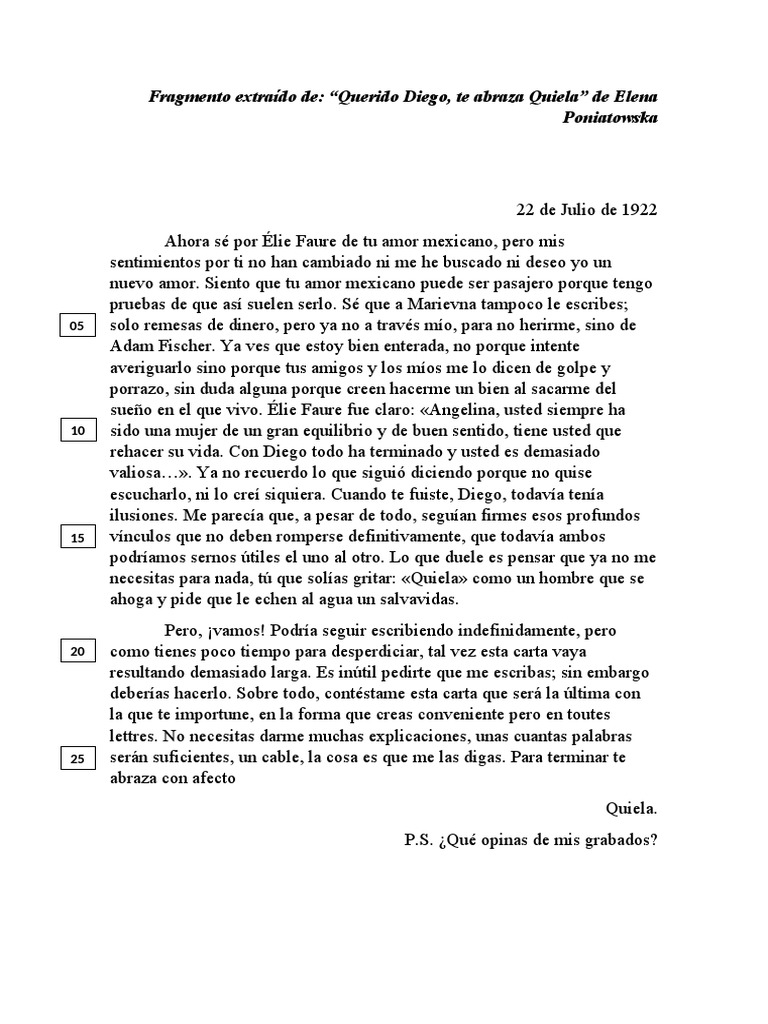Fragmento de Querido Diego, Te Abraza Quiela - Elena Poniatowska | PDF
