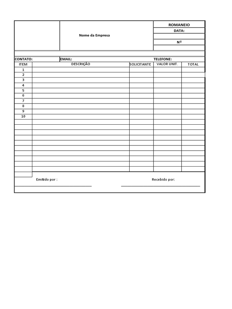 Romaneio de Entrega da Empresa | PDF