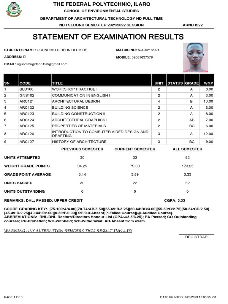 Statement of Result | PDF