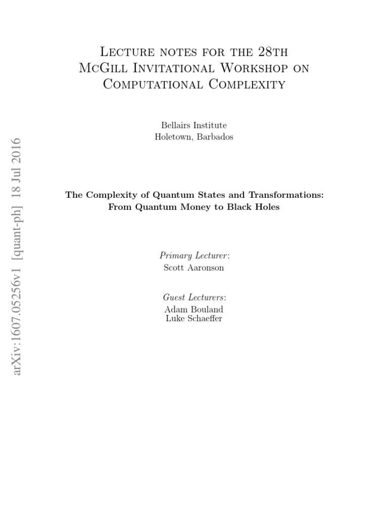 Aaronson - 2016 - The Complexity of Quantum States and Transformations ... Aaronson - 2016 - The Complexity of Quantum States and Transformations ...