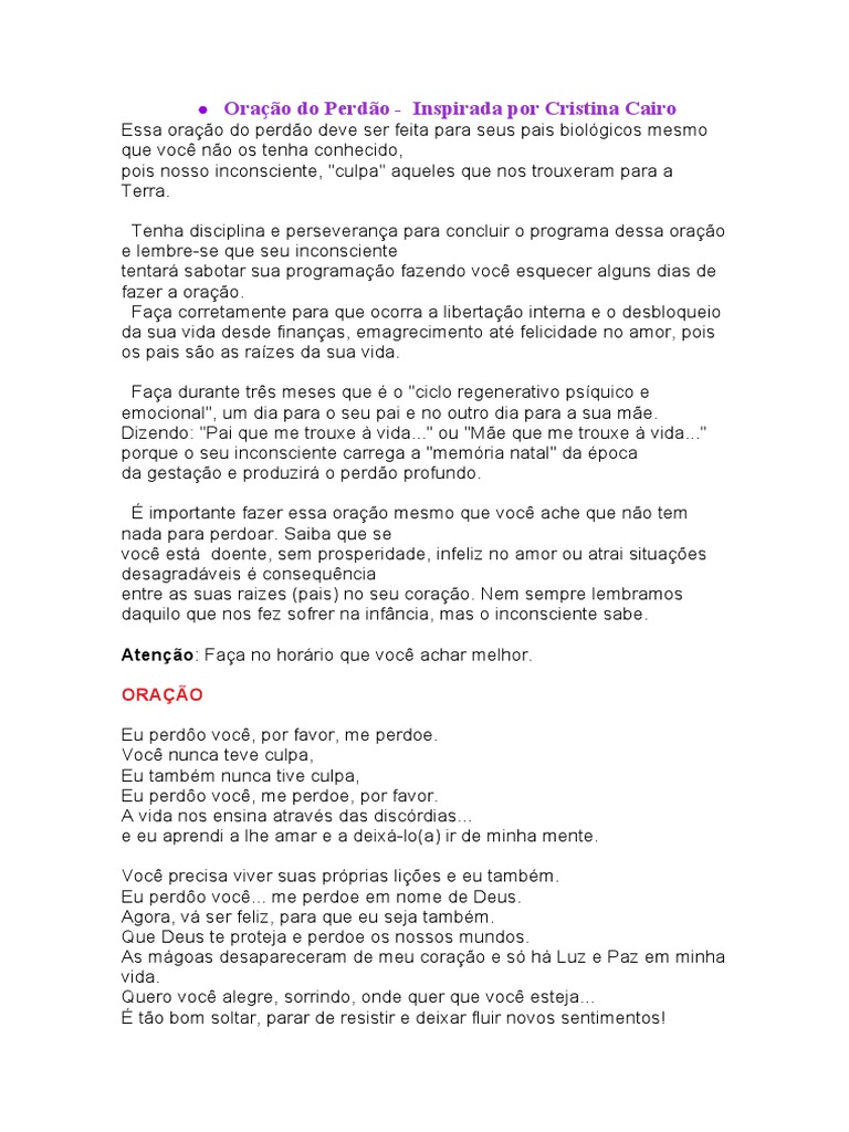 Oração Do Perdão Pdf Amor Oração