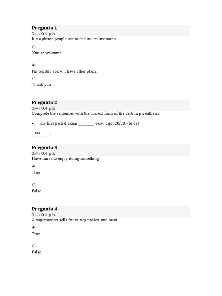 Examen I Parcial Ingles 4 | Download Free PDF | Food And Drink ...