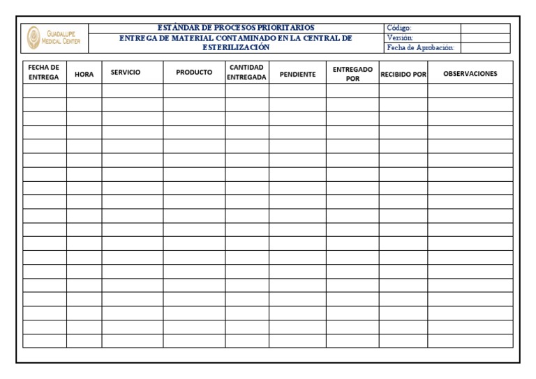 Entrega de Material Contaminado en La Central de Esterilización | PDF