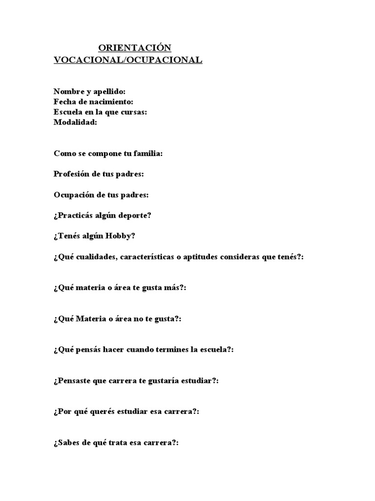 Ficha para Orientación Vocacional | PDF