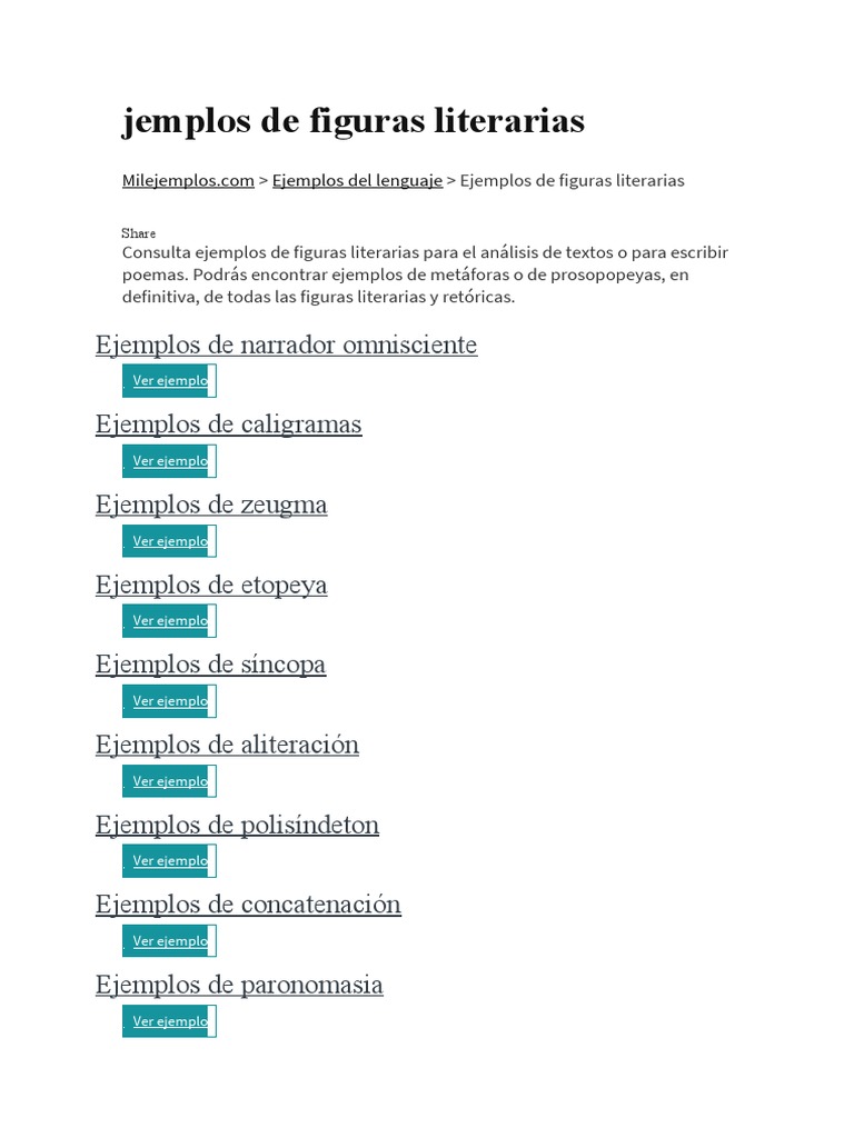 Jemplos de Figuras Literarias: Ejemplos Del Lenguaje | PDF | Estudios ...