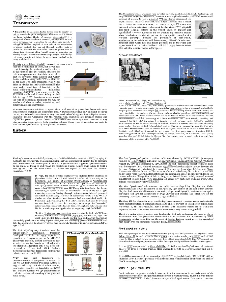 The transistor's invention and early development | PDF | Transistor ...