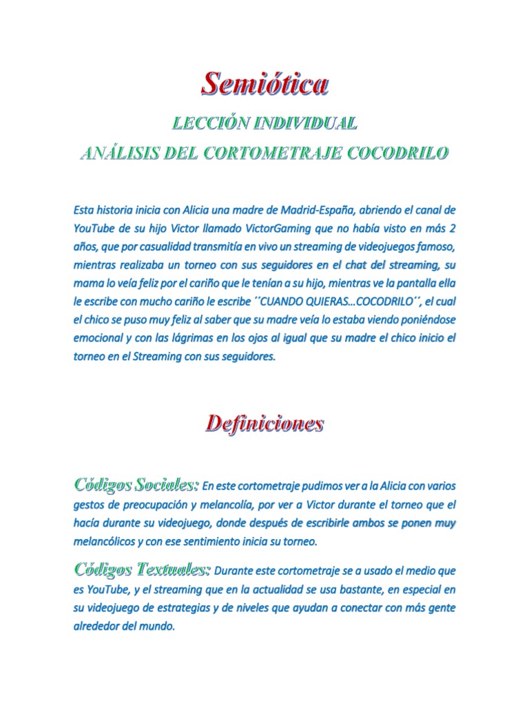 Análisis Del Cortometraje Cocodrilo | PDF