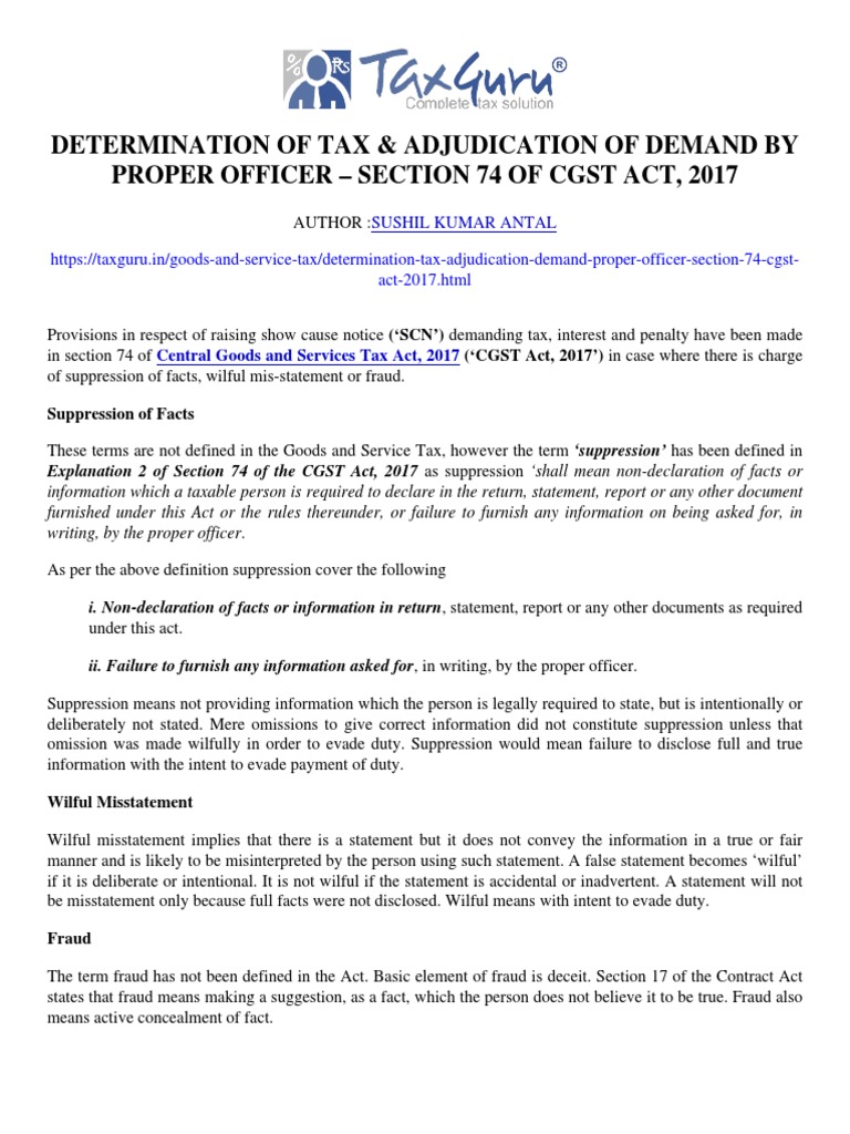 Tax Adjudication Under CGST Section 74 | PDF | Taxes | Value Added Tax