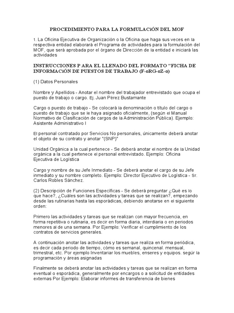 PROCEDIMIENTO PARA LA FORMULACiÓN DEL MOF | PDF