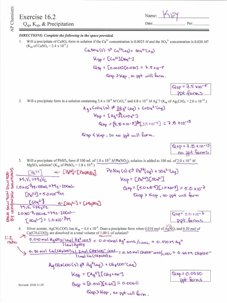 Exercise 16.2 - QSP KSP Precipitation - Answers | PDF