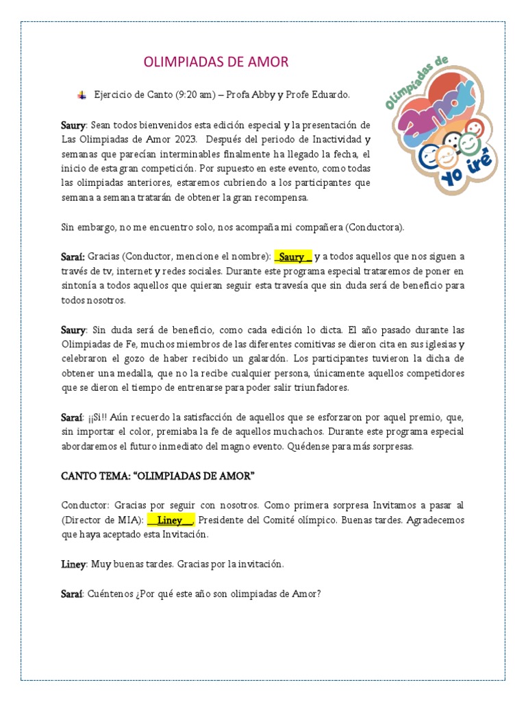 Programa de Iniciacion Olimpiadas de Amor Mia | PDF