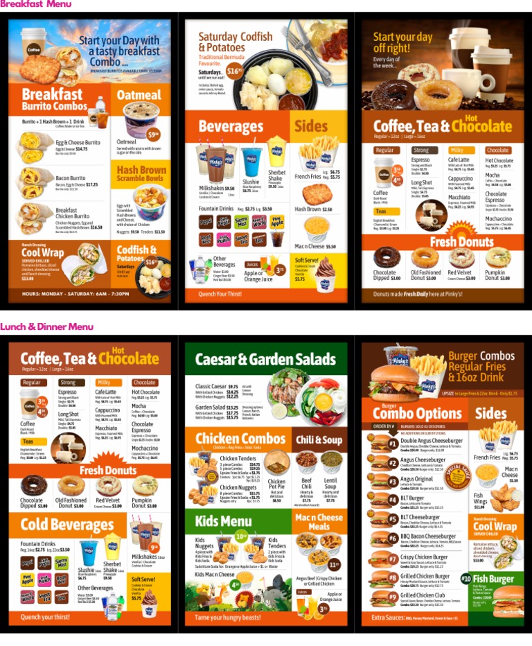 Pinky's Breakfast Lunch Dinner Menu 2023 | PDF