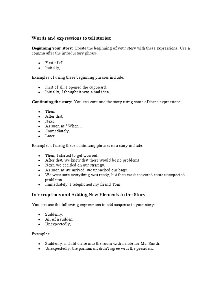 Words and Expressions To Tell Stories | PDF | Verb | Phrase