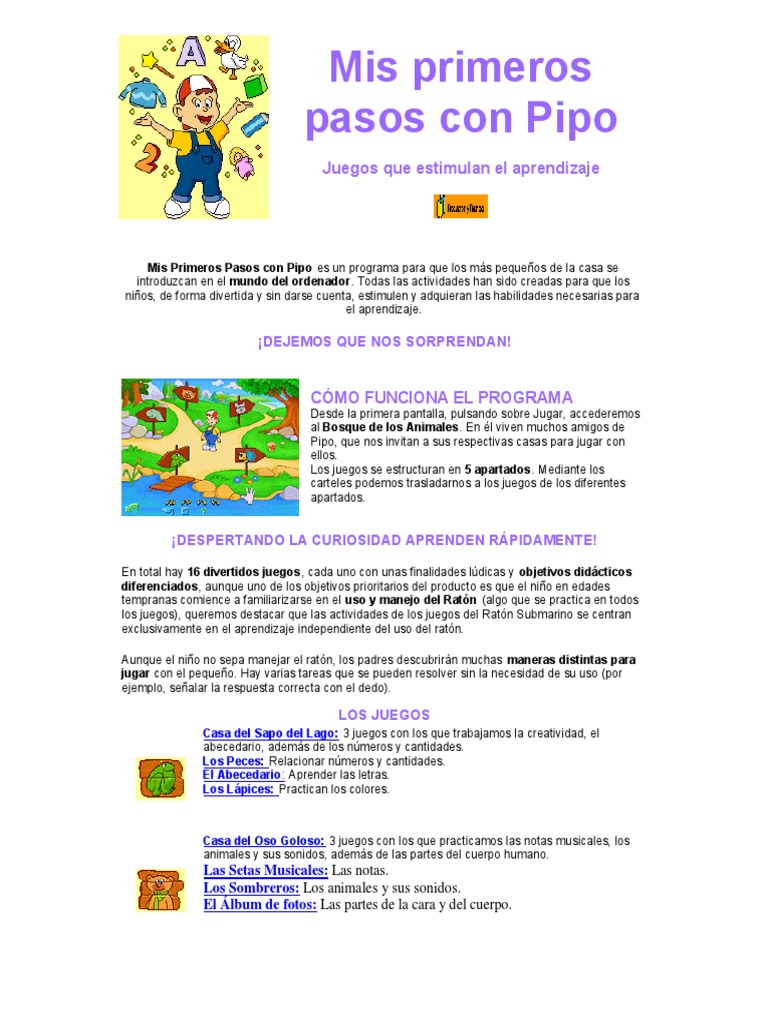 Juegos educativos con Pipo para niños | PDF | Aprendizaje | Informática