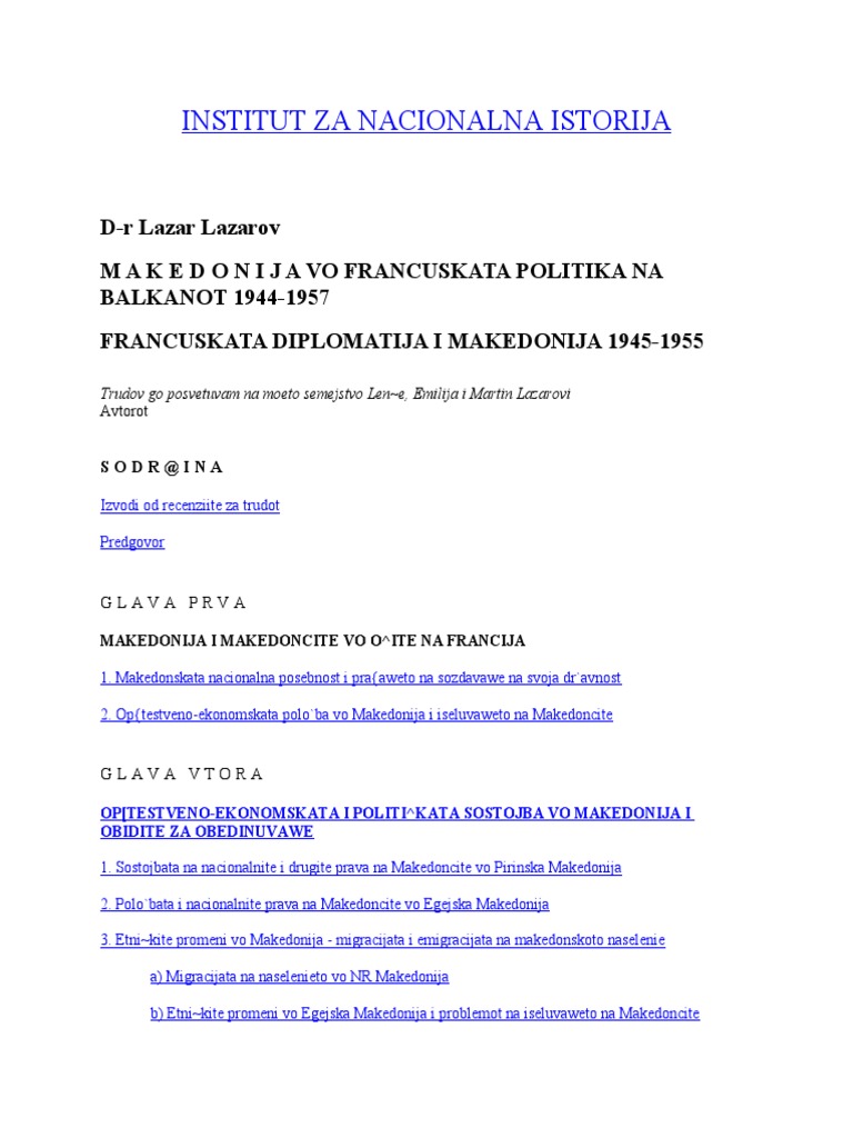 Francuskata Diplomatija I Makedonija 1945-1955 | PDF