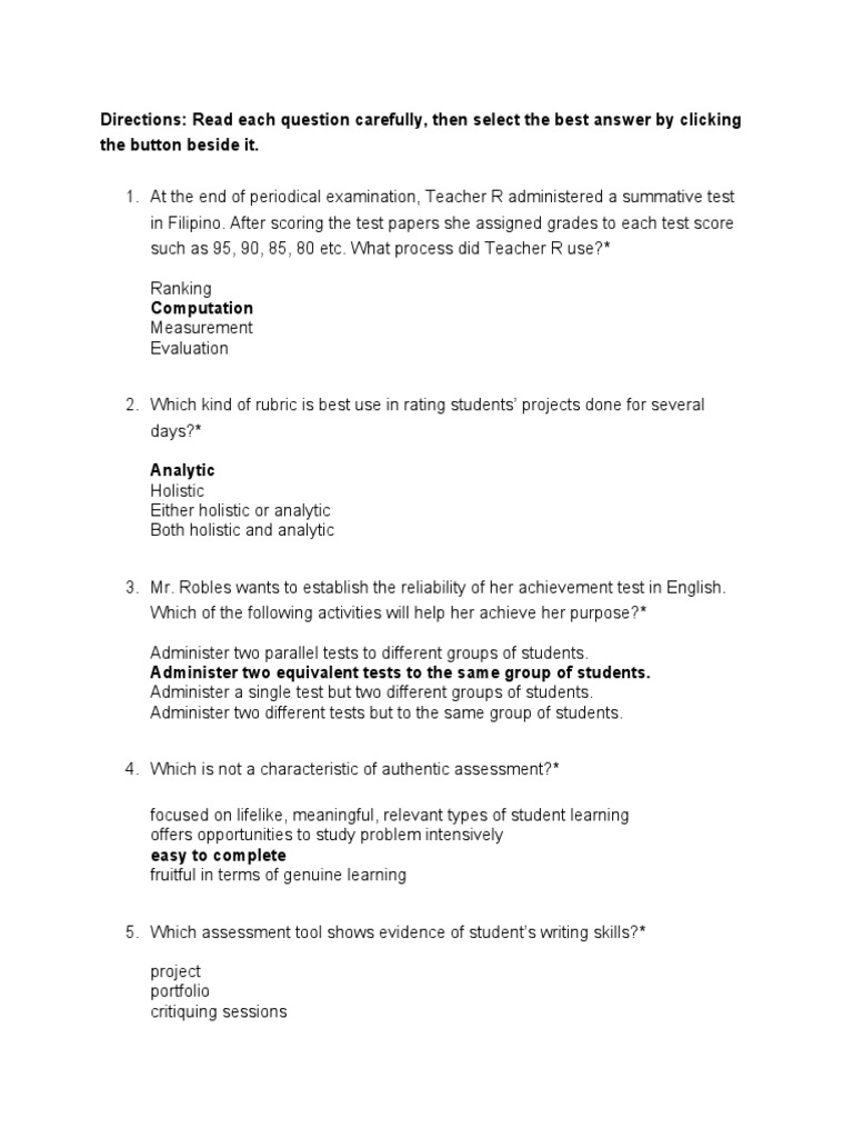 Assessment in Learning Final Exam | PDF | Educational Assessment | Rubric (Academic)