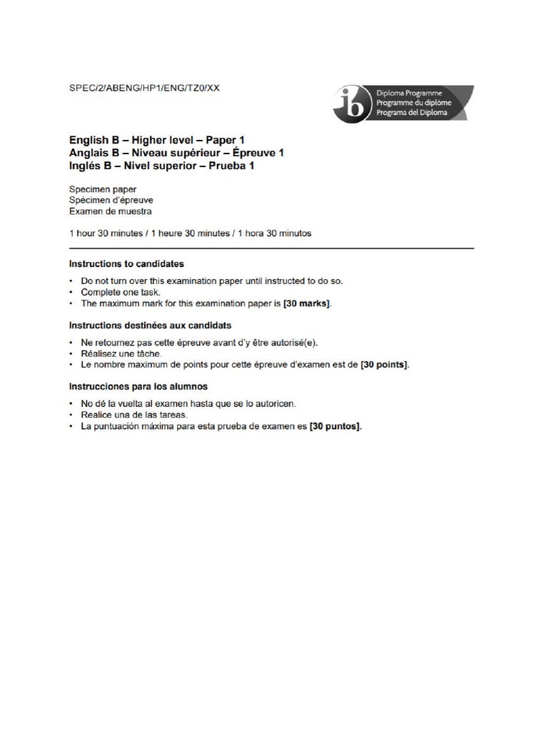 2021-2022 English B Paper 1 Mock 1 October | PDF