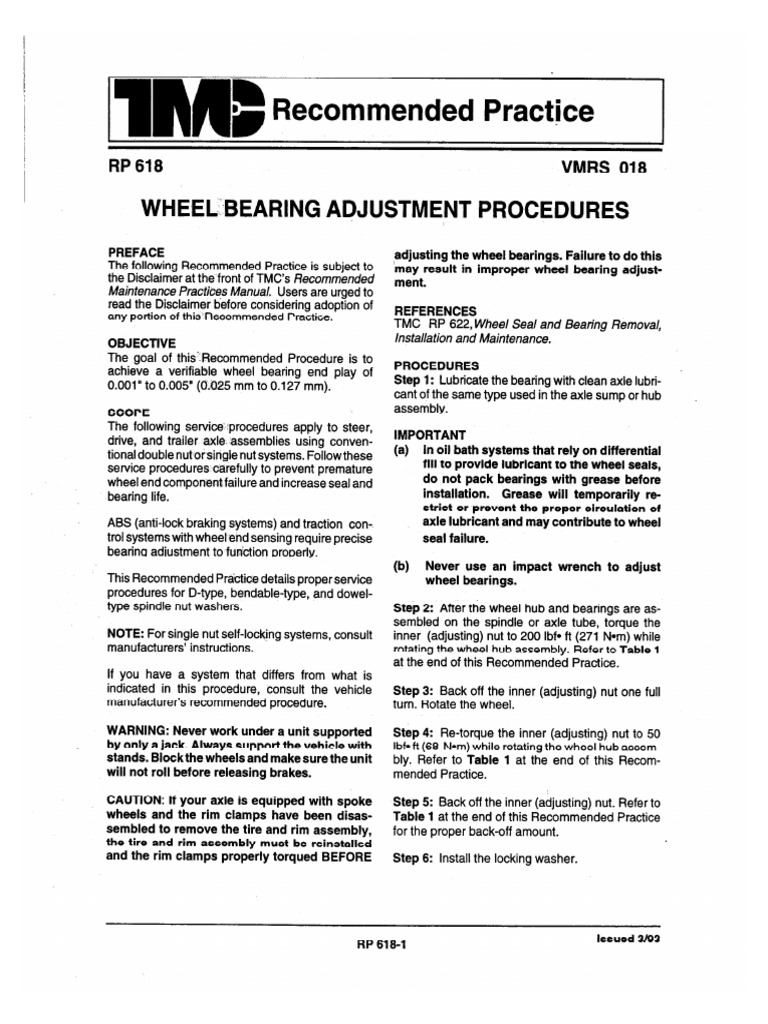 Wheel Bearing Adjustment - TMC - RP - 618 | PDF