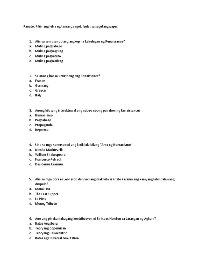 Long Quiz Renaissance | PDF
