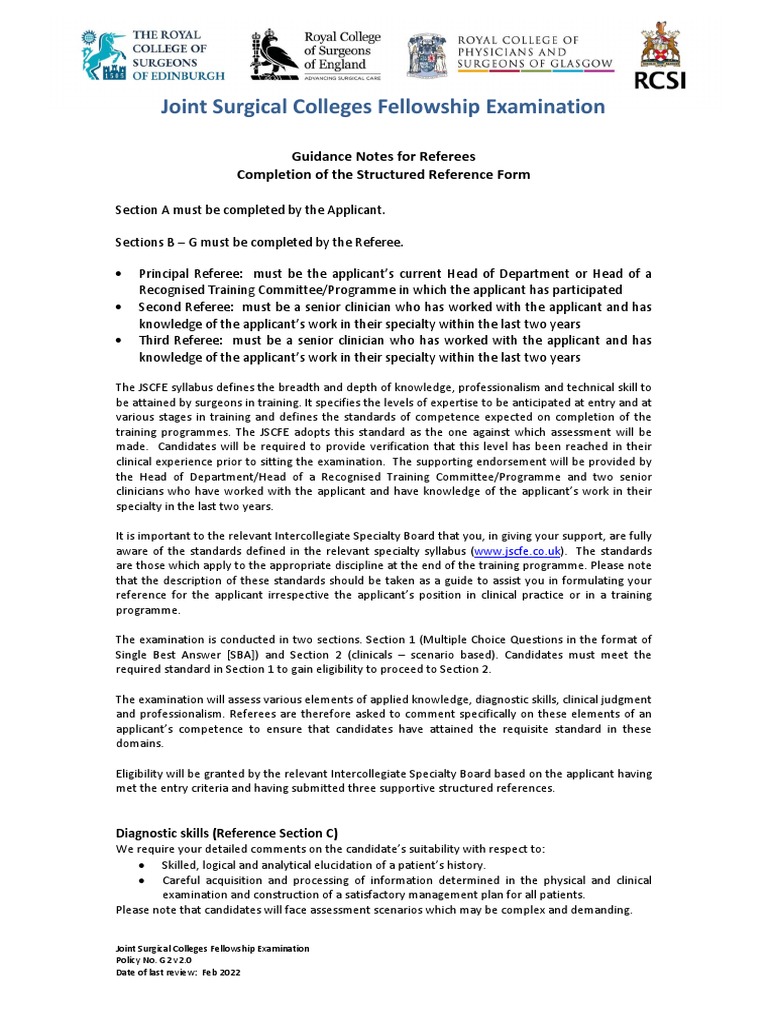 JSCFE Reference Guidance for Referees | PDF | Medicine | Surgery