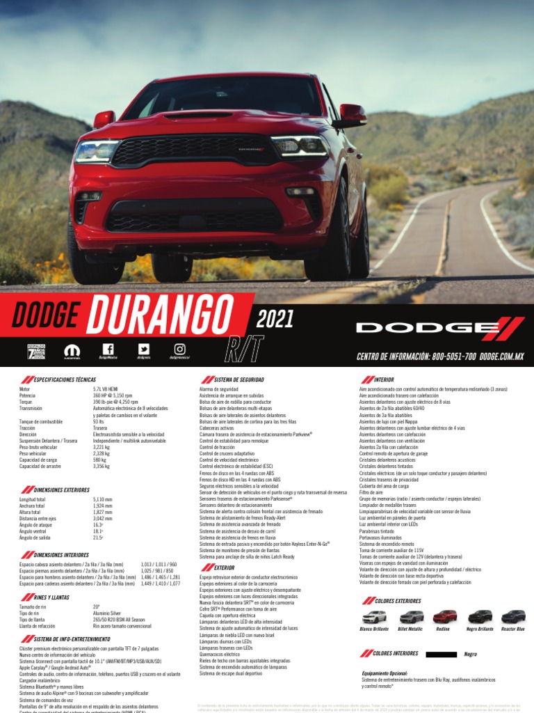 Dodge Durango 2021 Ficha Tecnica | PDF | Vehículos | Transporte