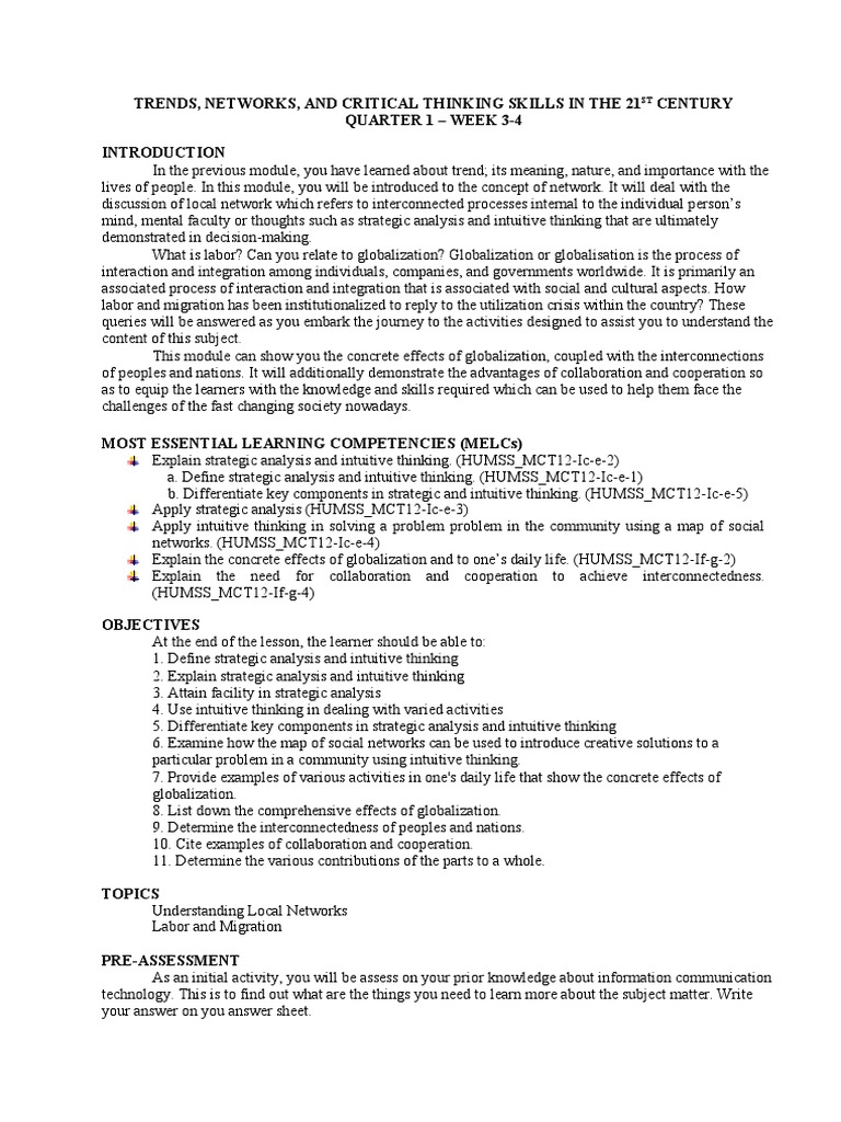 TNCT Quarter 1 Week 3-4 | Download Free PDF | Thought | Globalization
