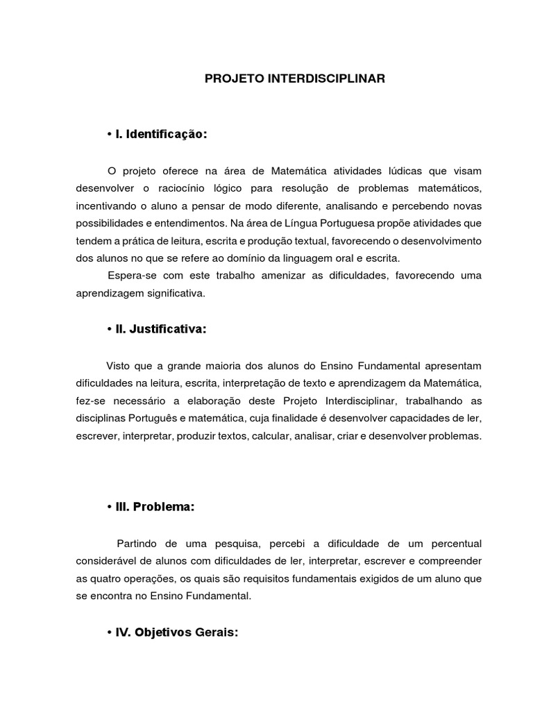 Projeto Interdisciplinar | PDF | Aprendizado | Matemática