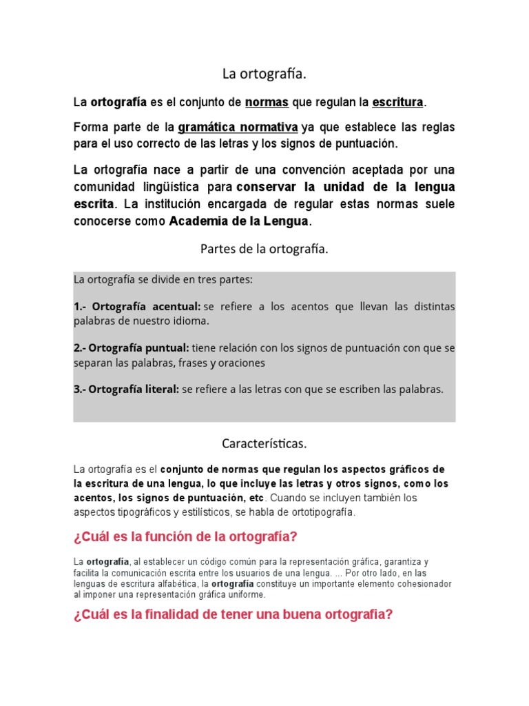 Características y partes de la ortografía | PDF | Ortografía | Escritura