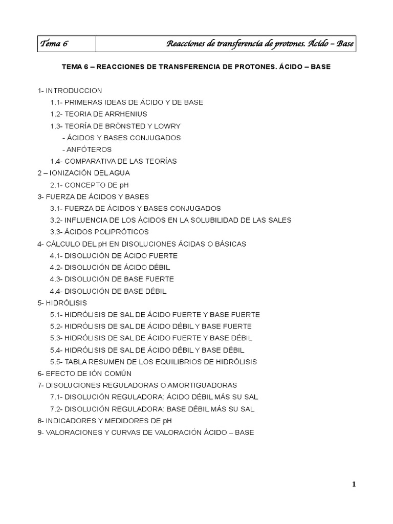 Tema 6 Ácido-Base | PDF | Ácido | Sal (química)