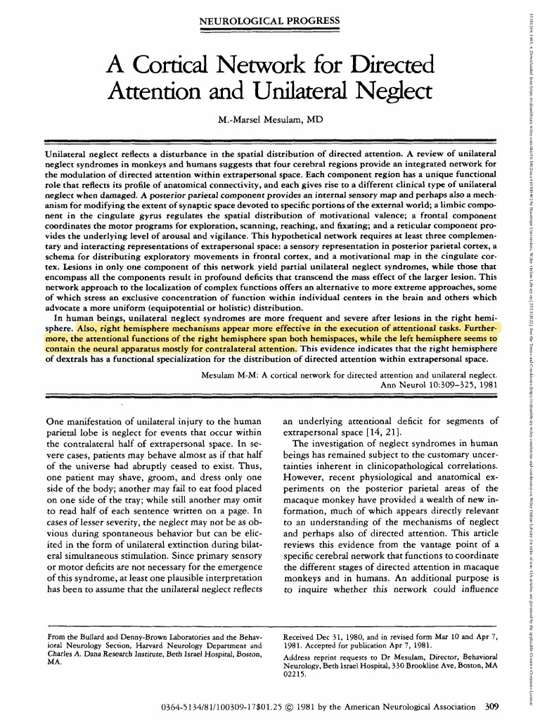 Annals of Neurology - October 1981 - Mesulam - A Cortical Network For Directed Attention and ...
