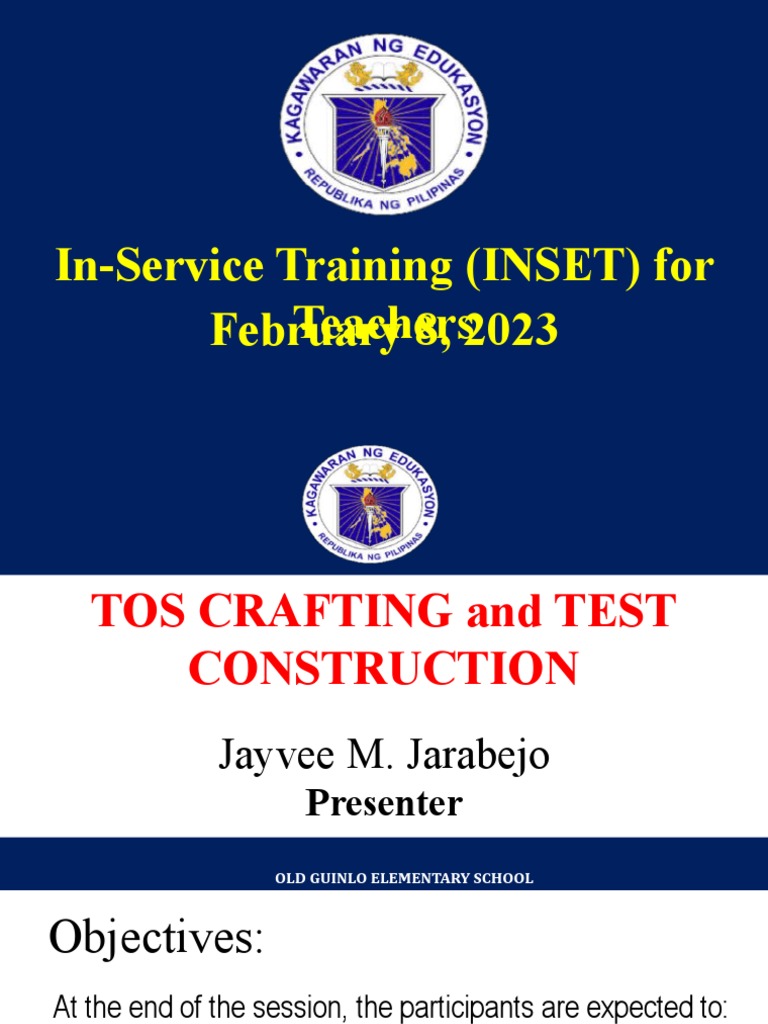 INSET TOS and Test Construction | PDF | Educational Assessment | Cognition