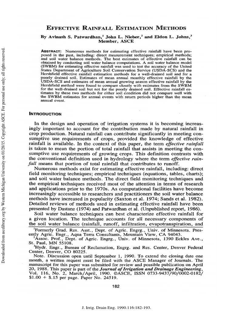Effective Rainfall Estimation Methods | PDF | Evapotranspiration ...