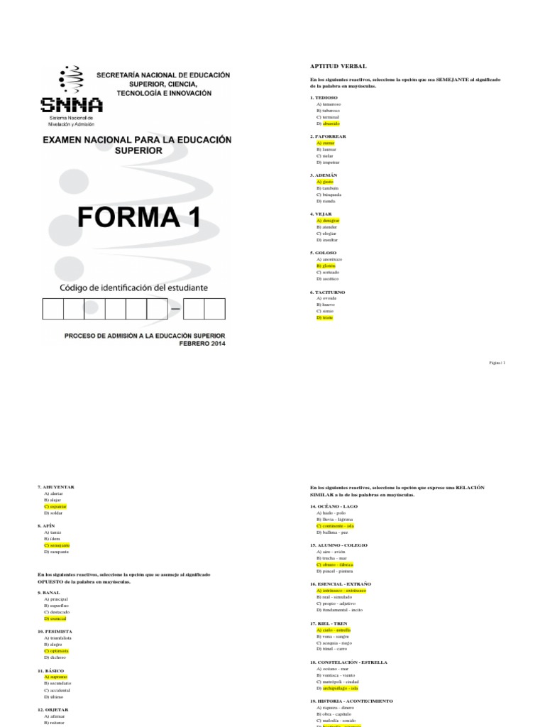 Examen Senescyt 2014 | PDF
