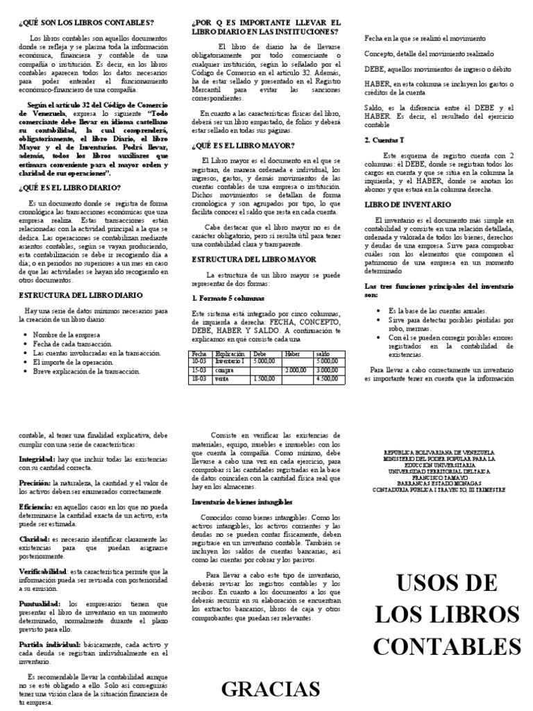 Triptico Libros Contables 2 | PDF | Contabilidad | Economias