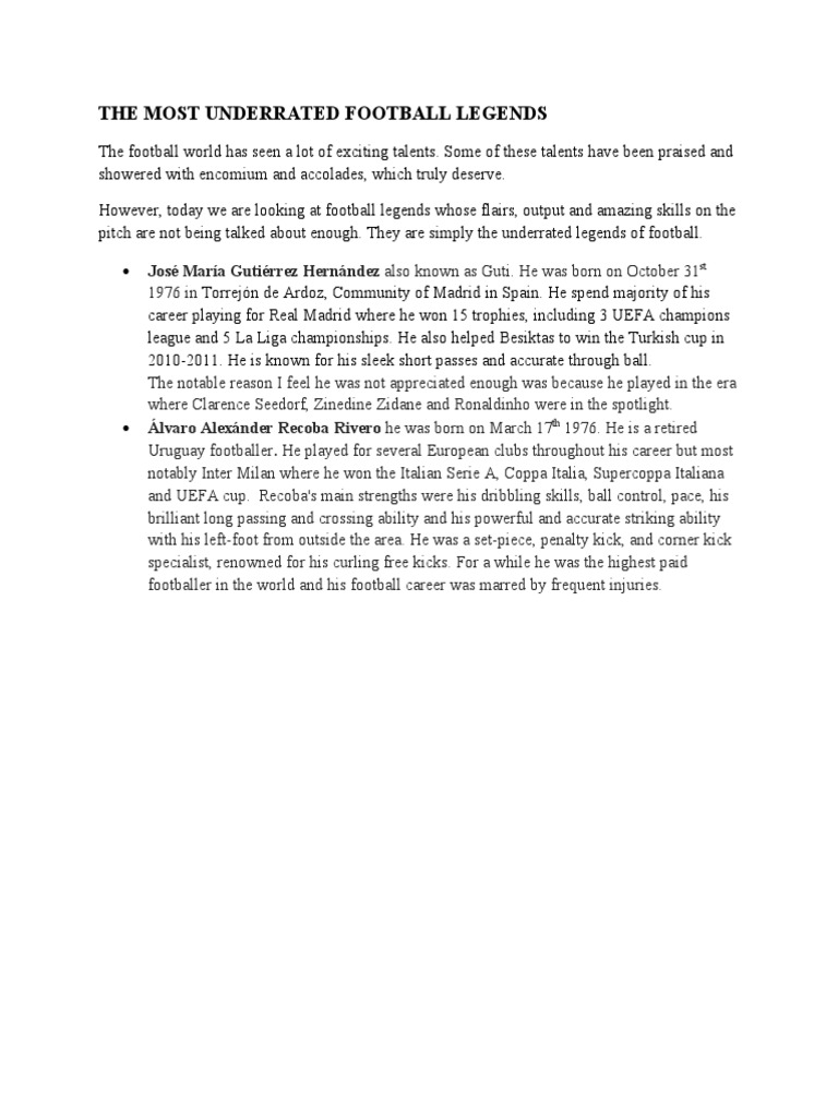 The Most Underrated Football Legends | PDF | Sports & Recreation