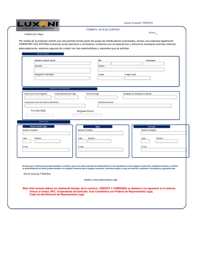 Formato de Alta para Clientes | PDF | Business | Industrias de servicio