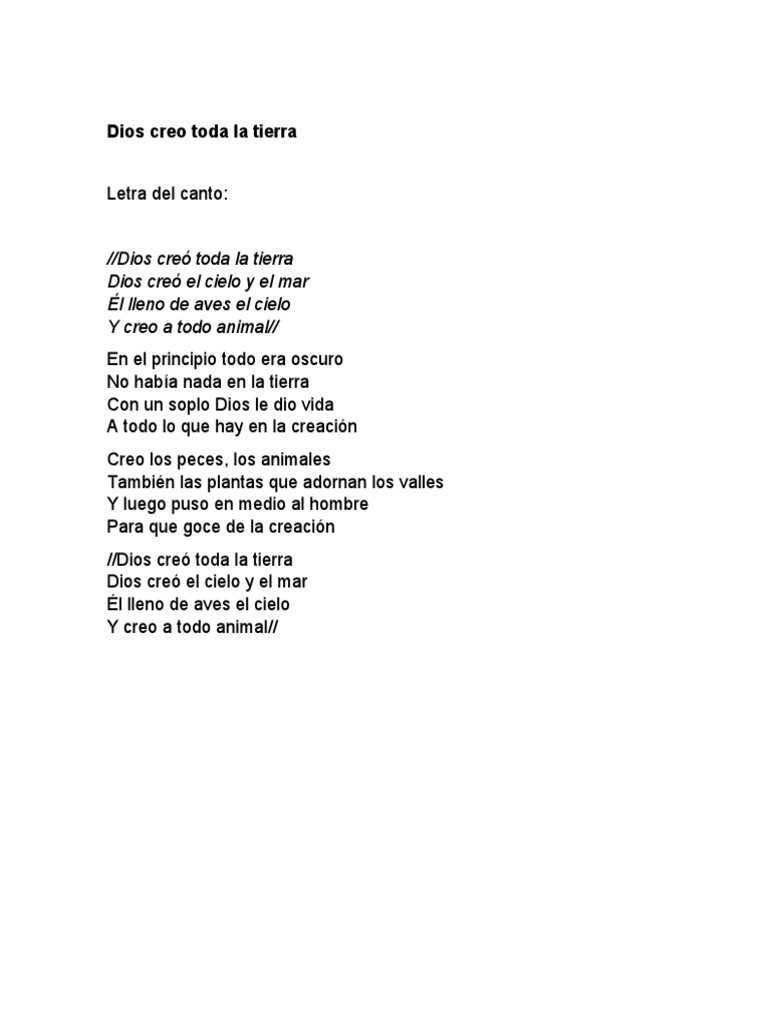 Dios creó toda la tierra: letra y canto | PDF
