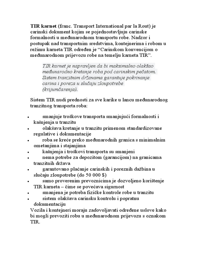 TIR Karnet | PDF