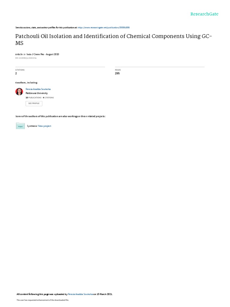 Patchouli Oil Isolation and Identification of Chemical Components Using ...