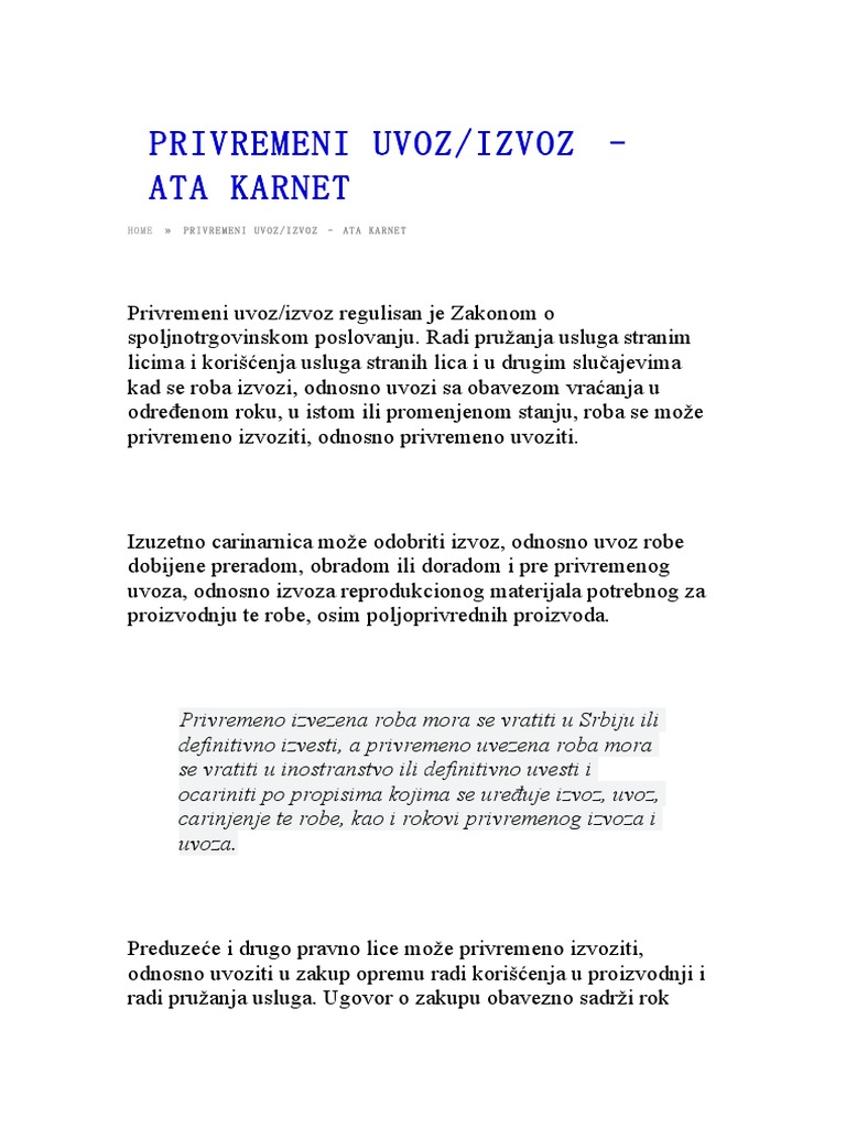 Privremeni Uvoz | PDF