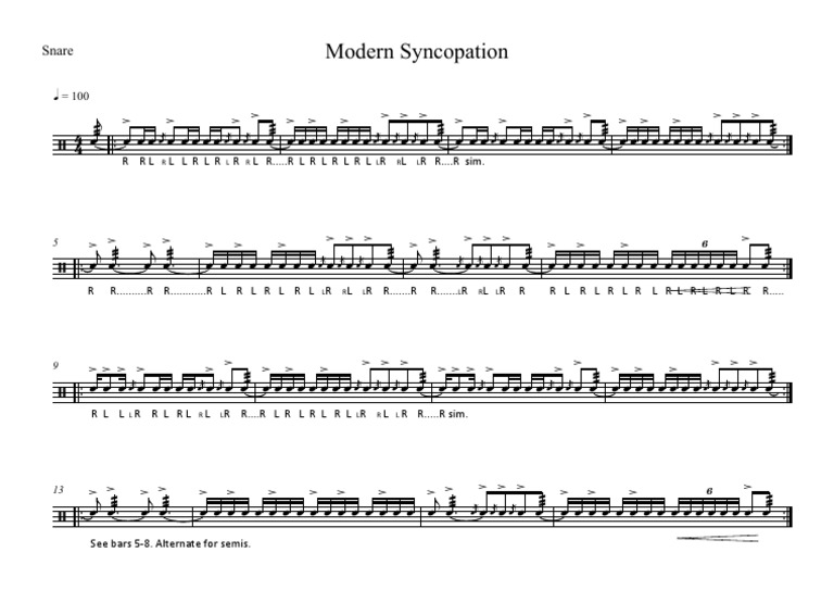 Modern Syncopation (Simple) - BGHS Edition - Snare (2) With Sticking | PDF
