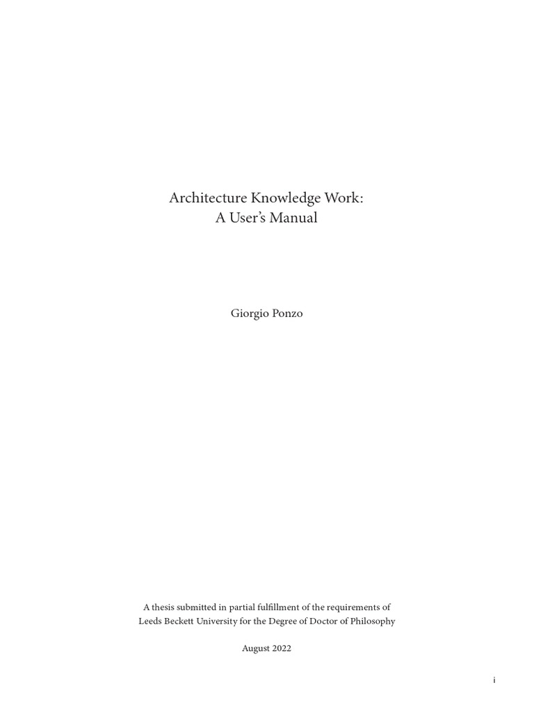 Architecture Knowledge Work - A User's Manual | PDF | Knowledge