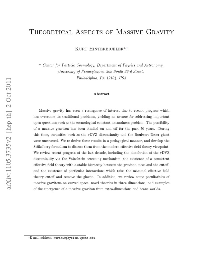 Theoretical Aspects of Massive Gravity: Kurt Hinterbichler | PDF | General Relativity | Gauge Theory