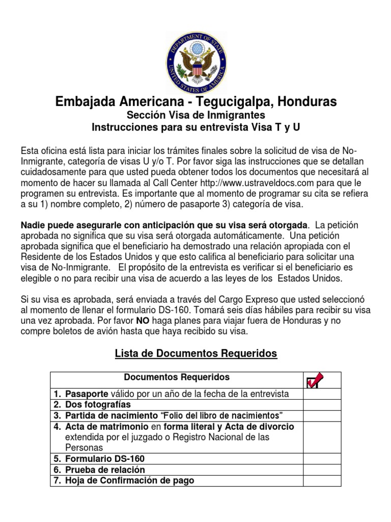 Instrucciones detalladas para la entrevista de visa T y U en la ...