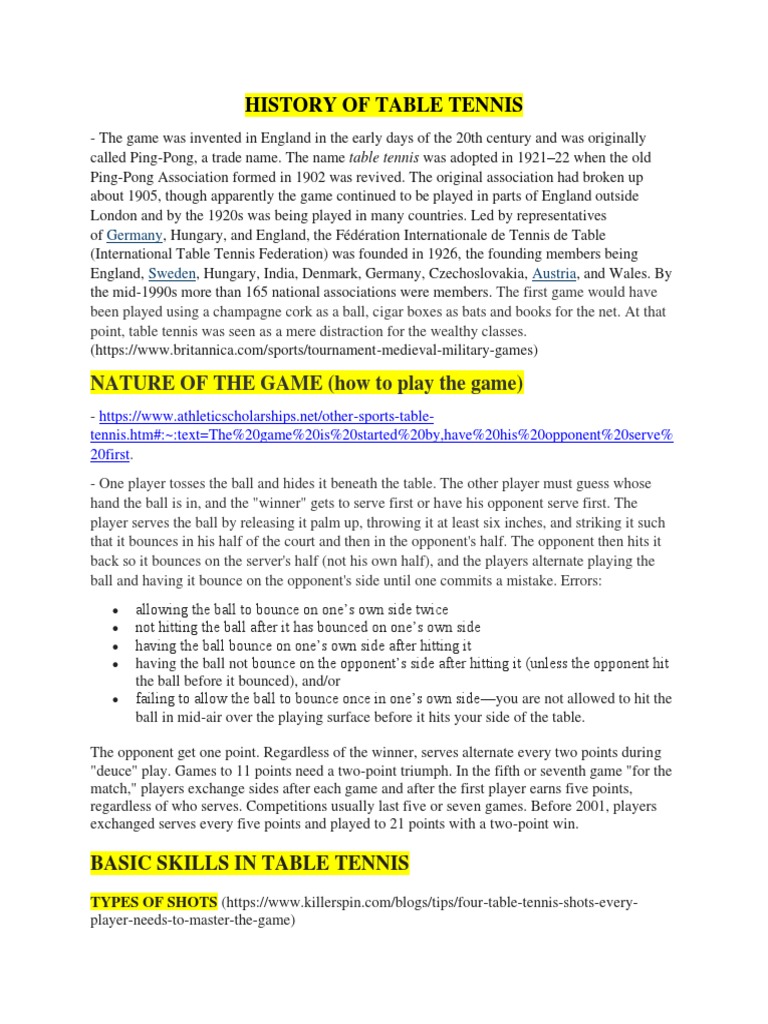 History and Basics of Table Tennis | PDF