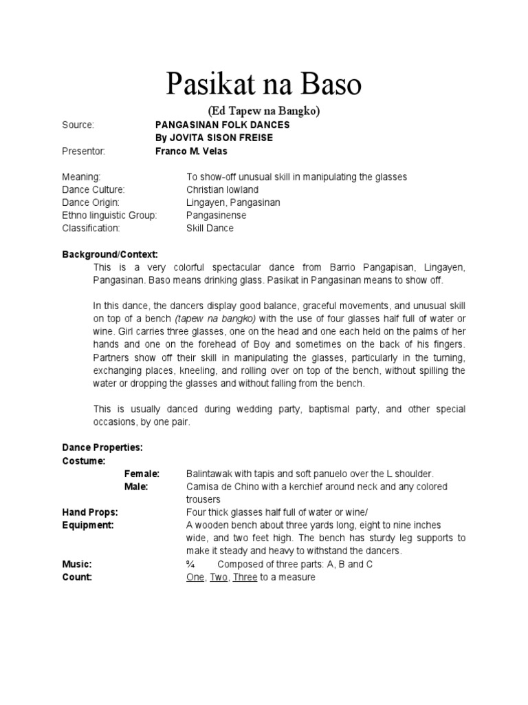 Pasikat Na Baso | PDF | Dances | Hand