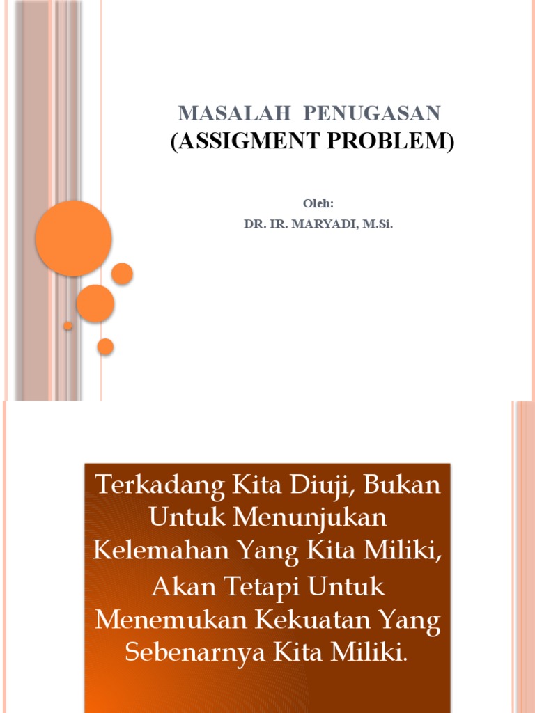 Kuliah 7 RO - MASALAH PENUGASAN | PDF