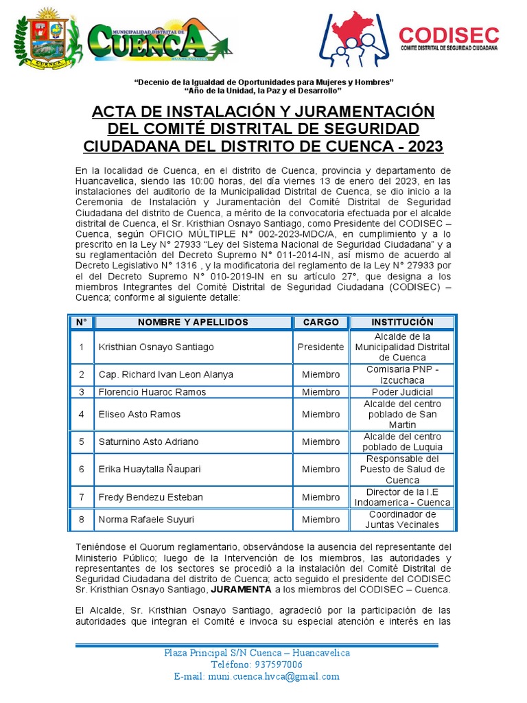 Acta de Instalación Del Codisec | PDF | Gobernancia | Gobierno