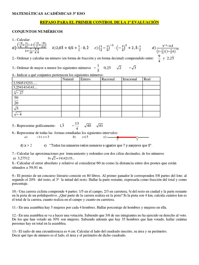 REPASO (Nuevo) - PRIMER CONTROL - 1 EVALUACIÓN - 3ºESO | PDF | Conceptos matemáticos ...